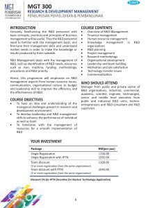 MGT 300 – RESEARCH & DEVELOPMENT MANAGEMENT (PENGURUSAN PENYELIDIKAN ...