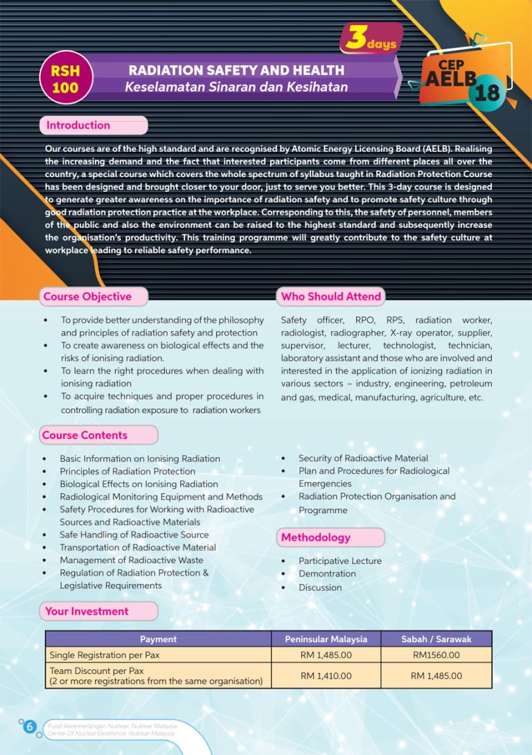 RSH 100: Radiation Safety & Health – Centre of Nuclear Excellence Malaysia